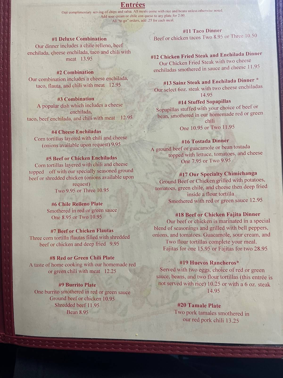 Menu at CJ's Si Señor Restaurant, Alamogordo