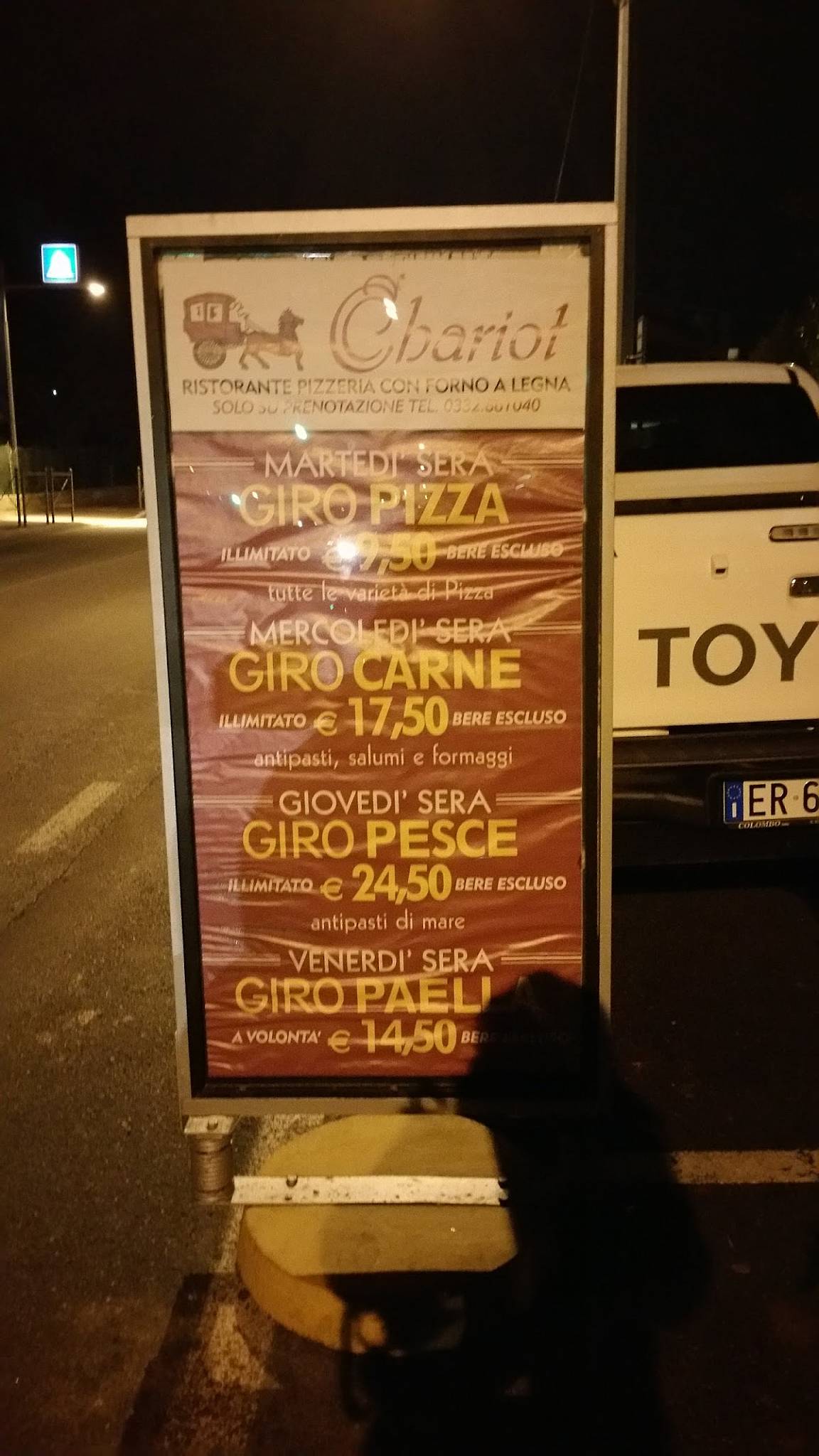 Menu da Chariot ristorante, Malnate