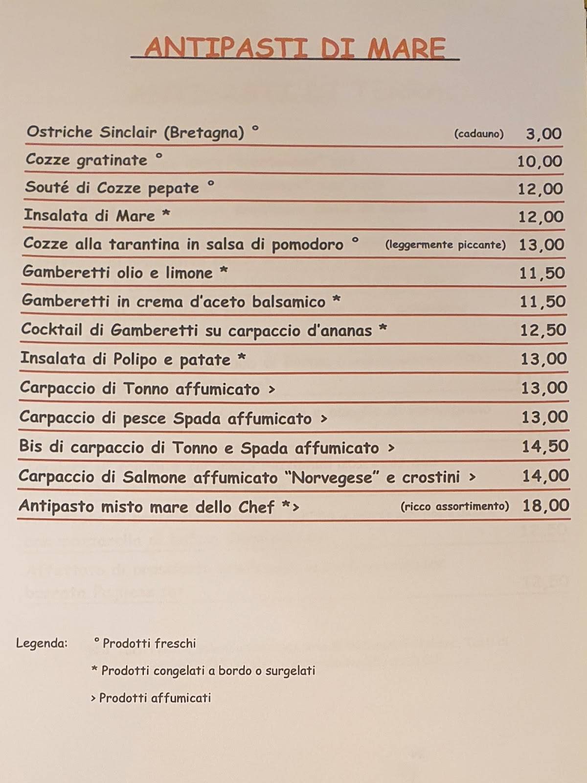 Menu da Chariot ristorante, Malnate