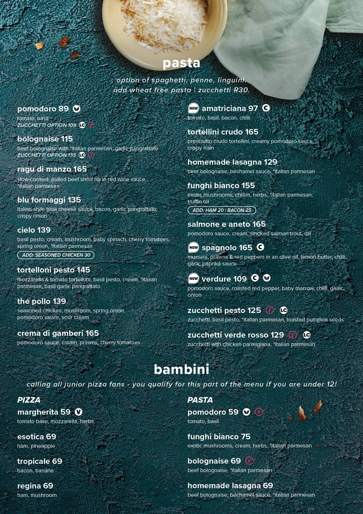 Menu at Col'Cacchio Gateway restaurant, Durban, Shop G320