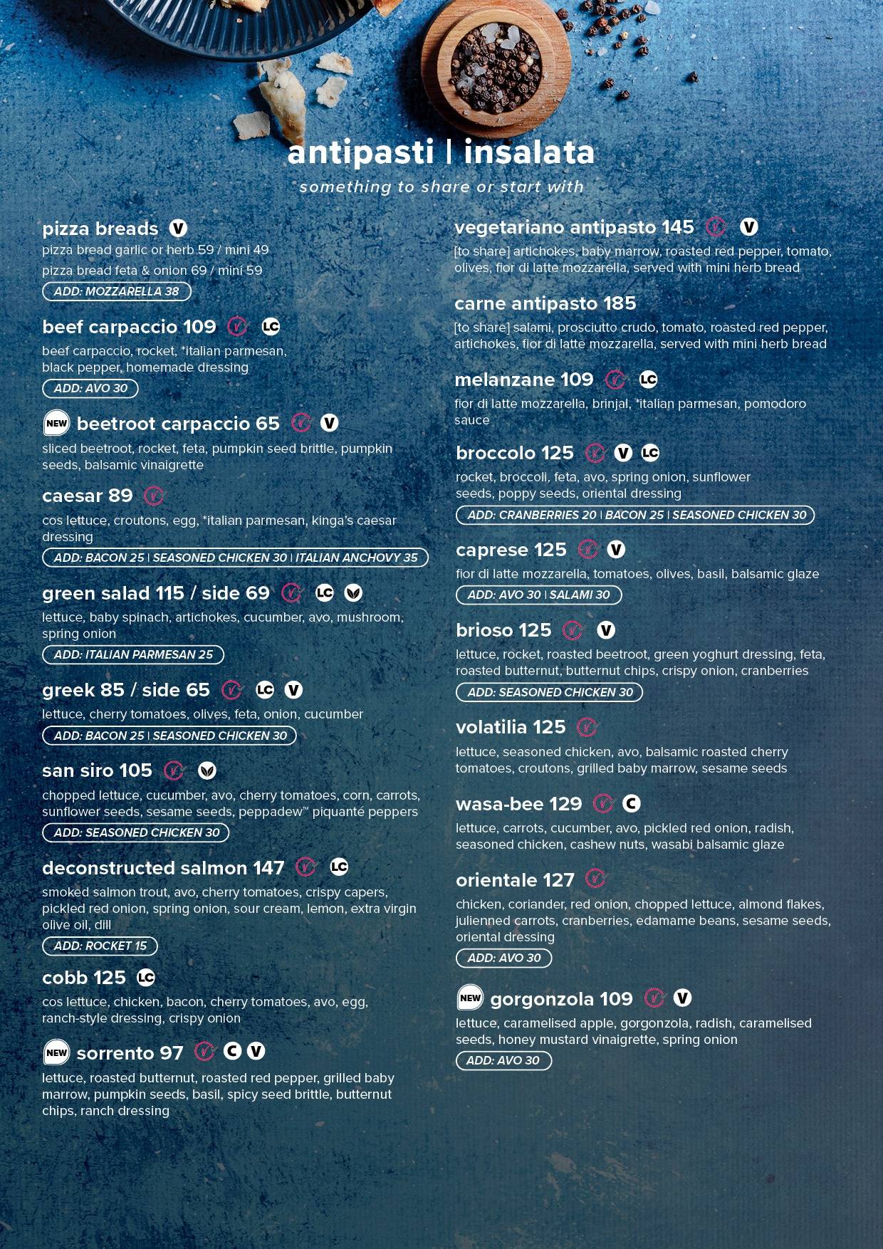 Menu at Col'Cacchio Gateway restaurant, Durban, Shop G320