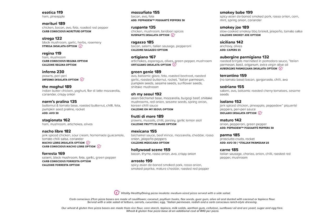 Menu at Col'Cacchio Gateway restaurant, Durban, Shop G320