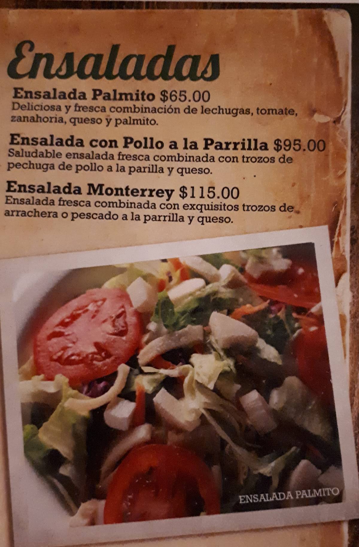 Carta del restaurante El Palmito, Monterrey, Av. Eugenio Garza Sada #3973