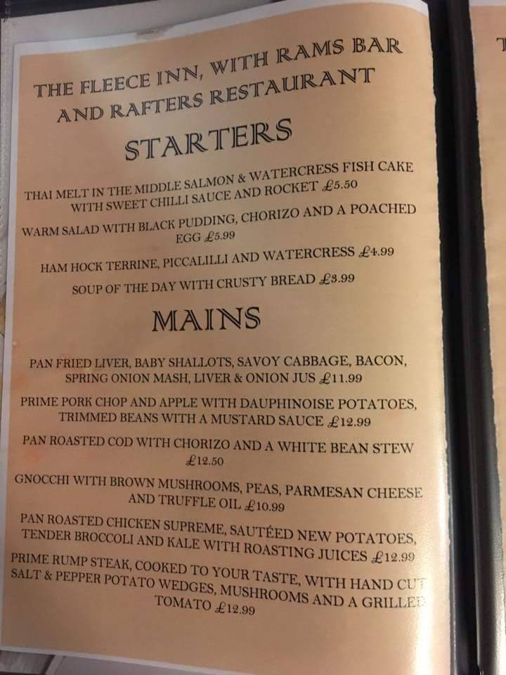 Menu at The new fleece inn pub & bar, Elland