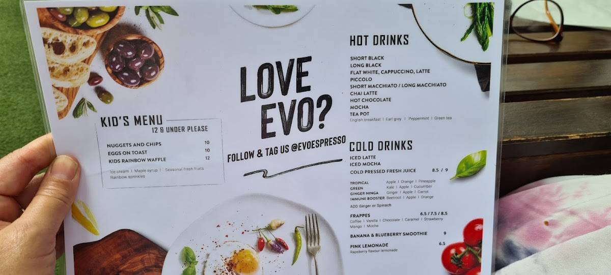 Menu at Evo Cafe, Yeronga
