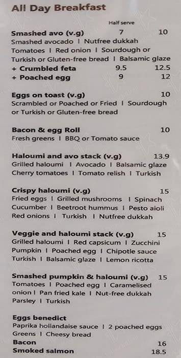 Menu at Evo Cafe, Yeronga