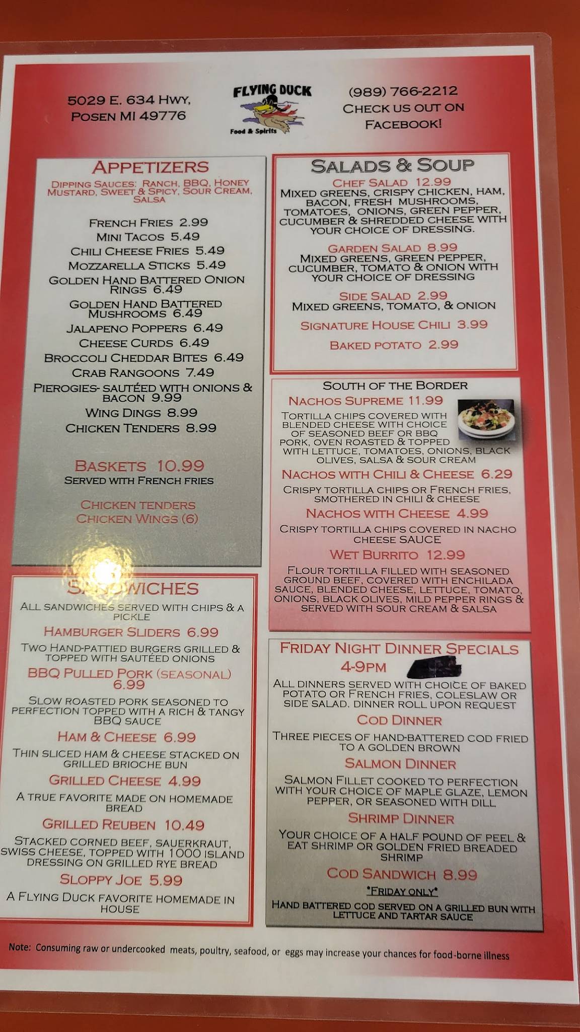 Menu at Flying Duck pub & bar, USA