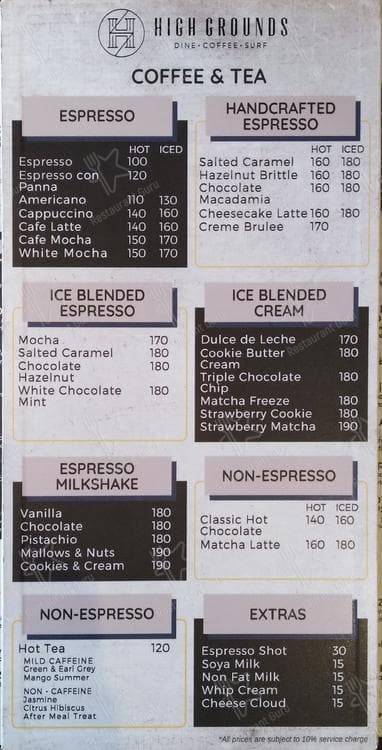 Menu at High Grounds Café cafe, Quezon City