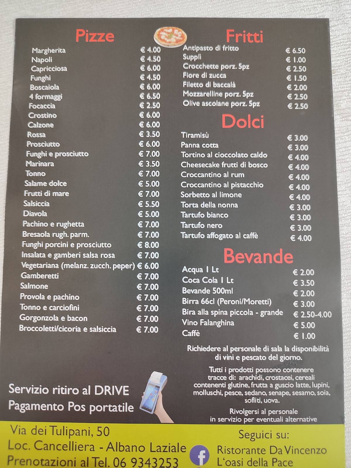 Menu da Ristorante Da Vincenzo L'Oasi della Pace, Albano Laziale