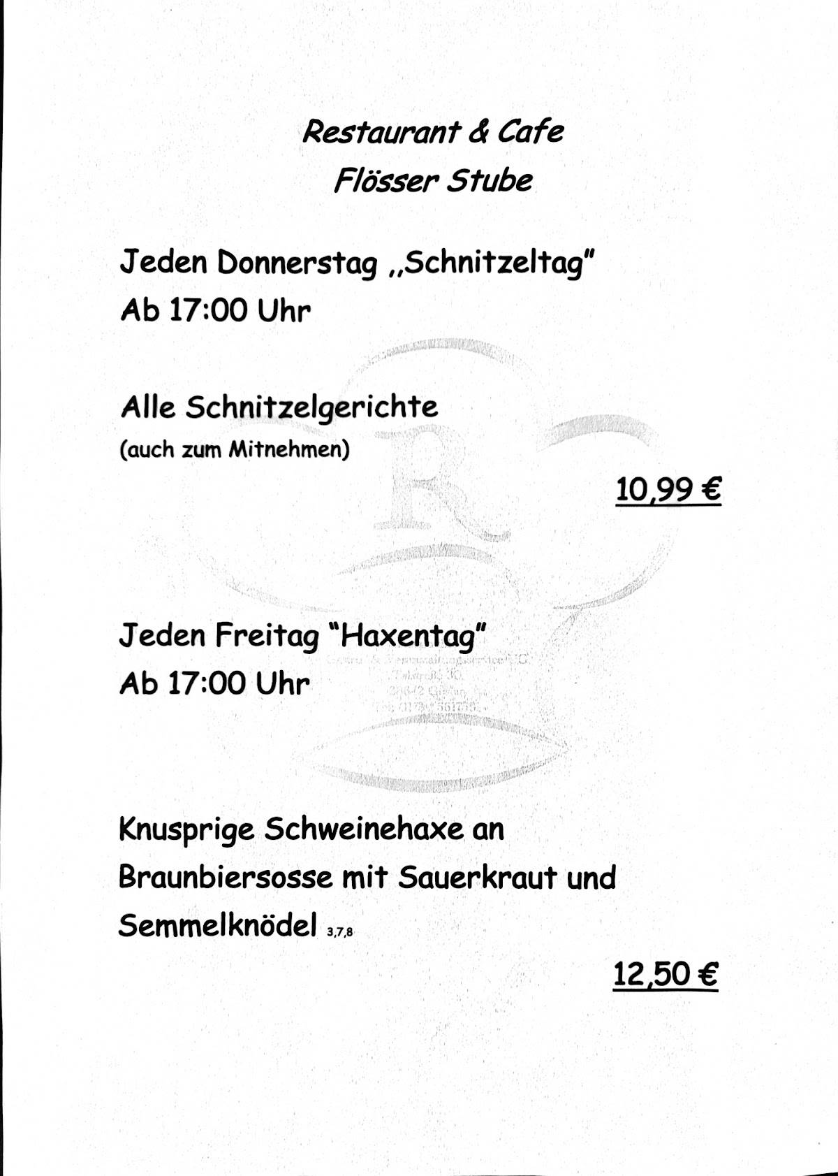 Speisekarte von Flösser Stube Oker restaurant, Goslar