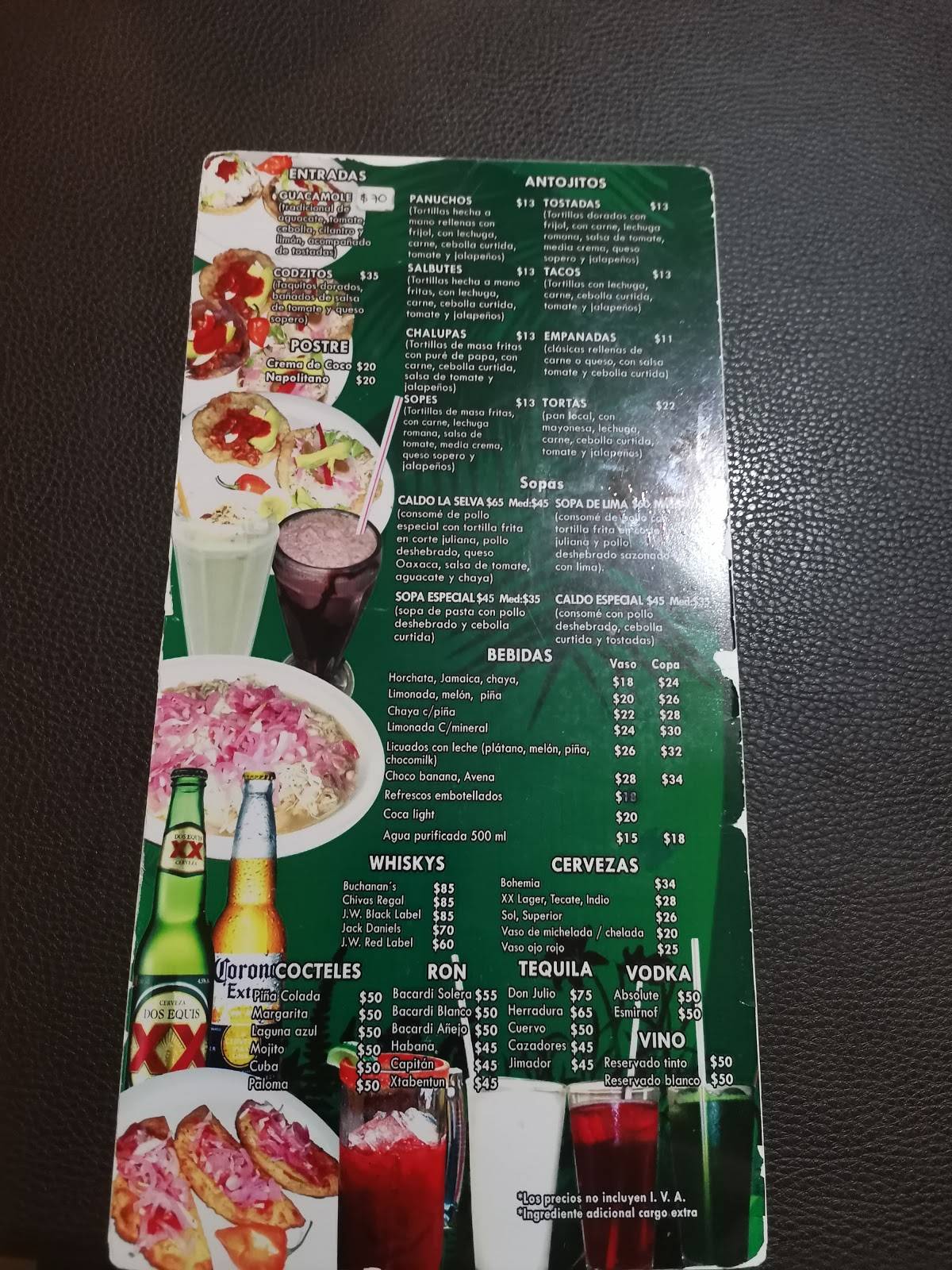 Carta del restaurante La Selva ARivera, Valladolid