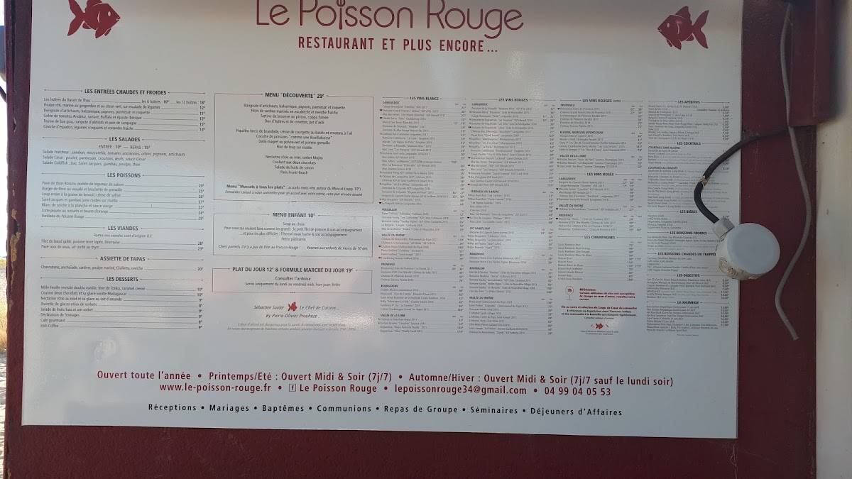 Menu au Le Poisson Rouge restaurant, Frontignan, 32 Rue Paul Riquet