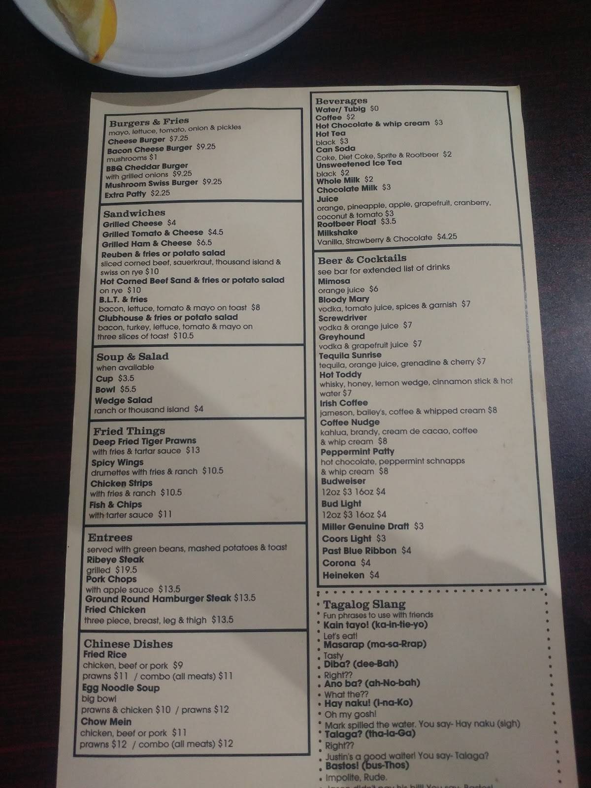 Menu at Ludi's restaurant, Seattle