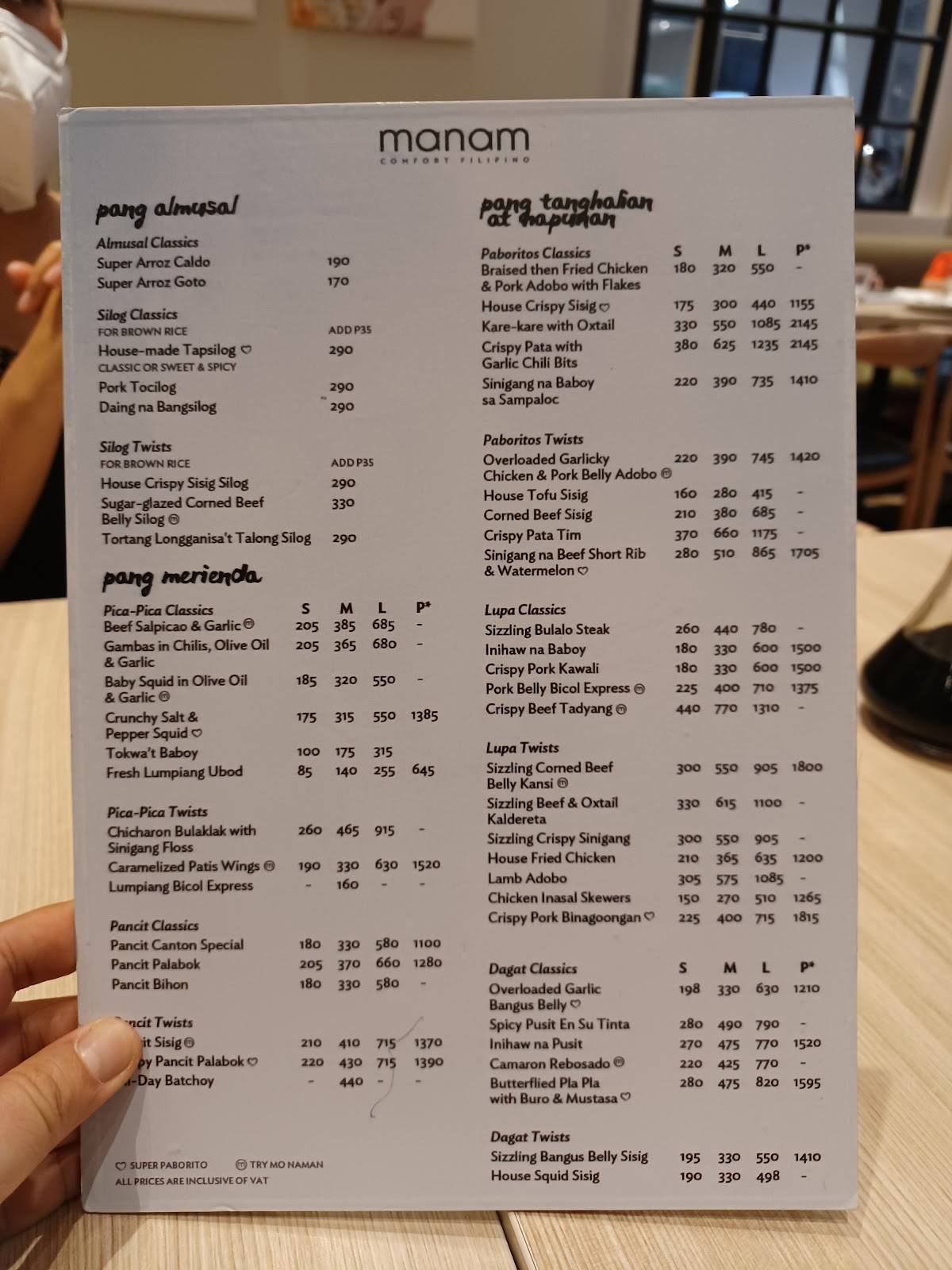 Menu at Manam Café restaurant, Mandaluyong, G/F The Podium
