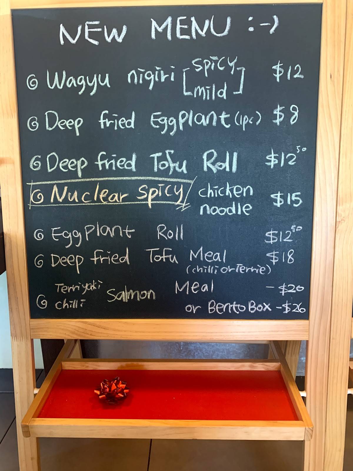 Menu at Moon's Sushi restaurant, Menai