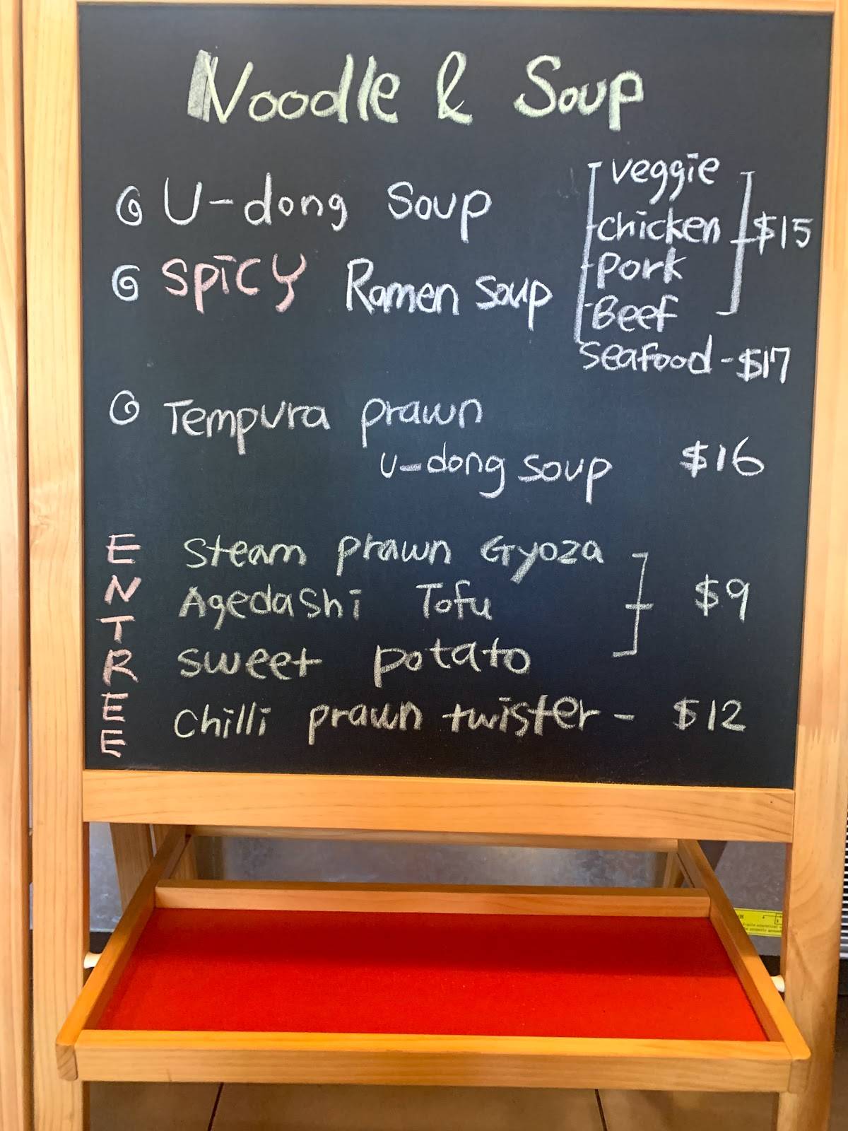 Menu at Moon's Sushi restaurant, Menai