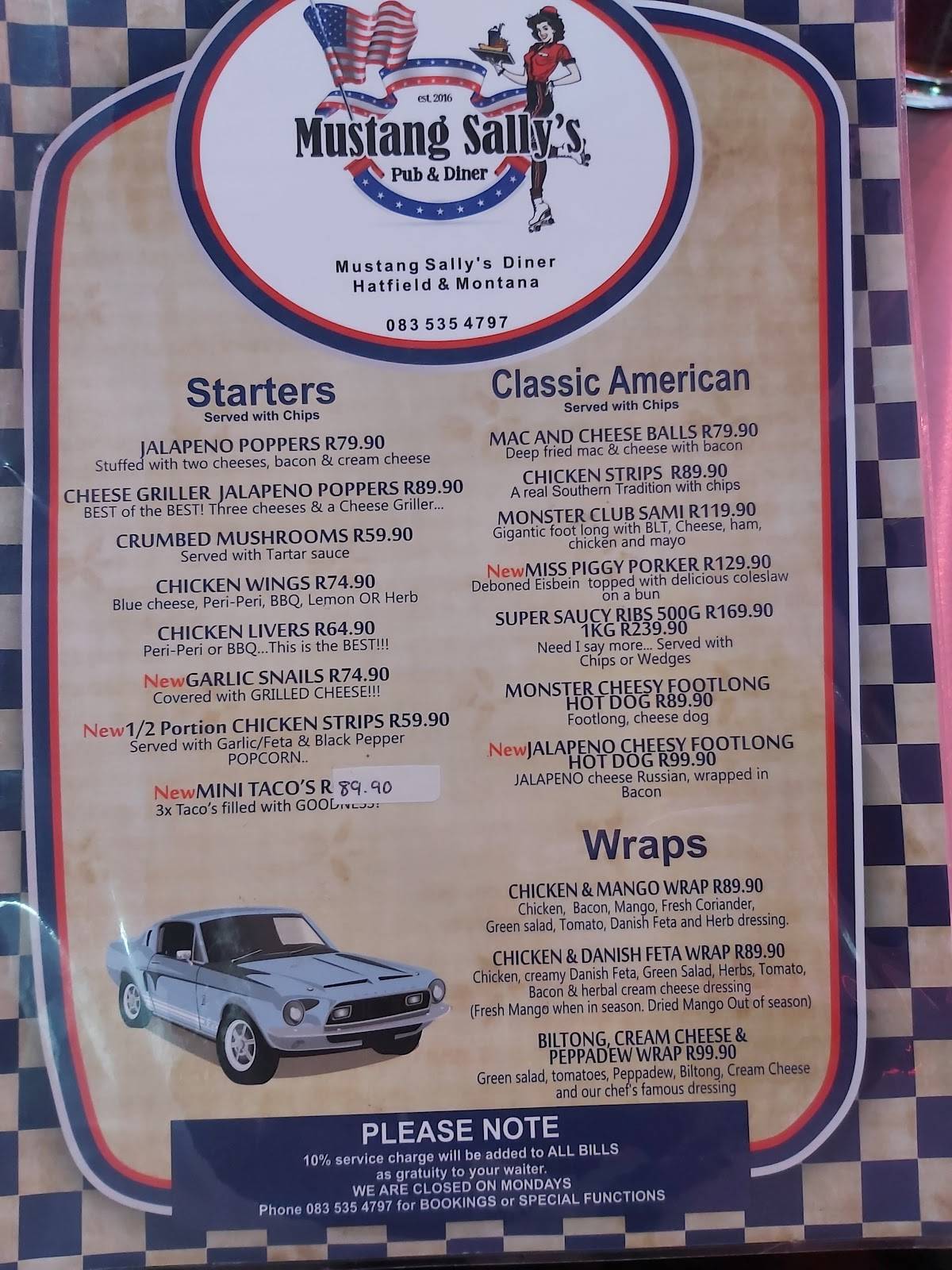 Menu at Mustang Sally's Pub & Diner Montana, Pretoria