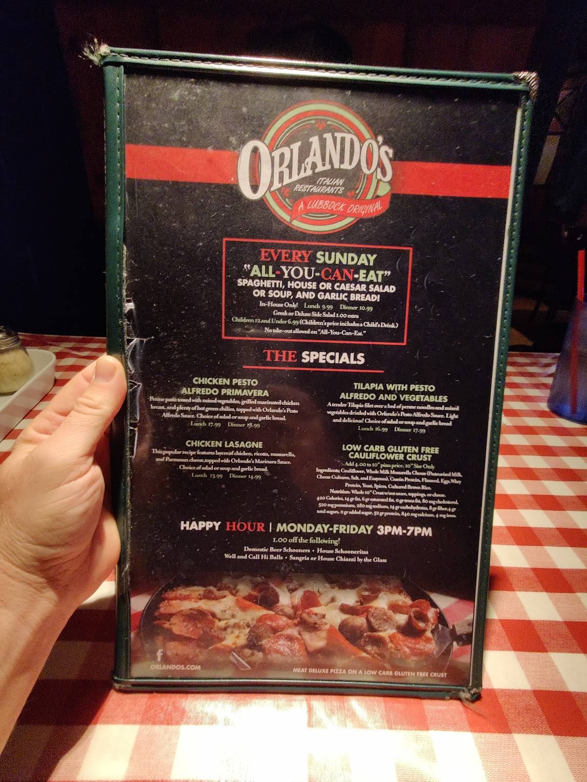 Menu at Orlando's Italian Restaurant, Lubbock, Avenue Q