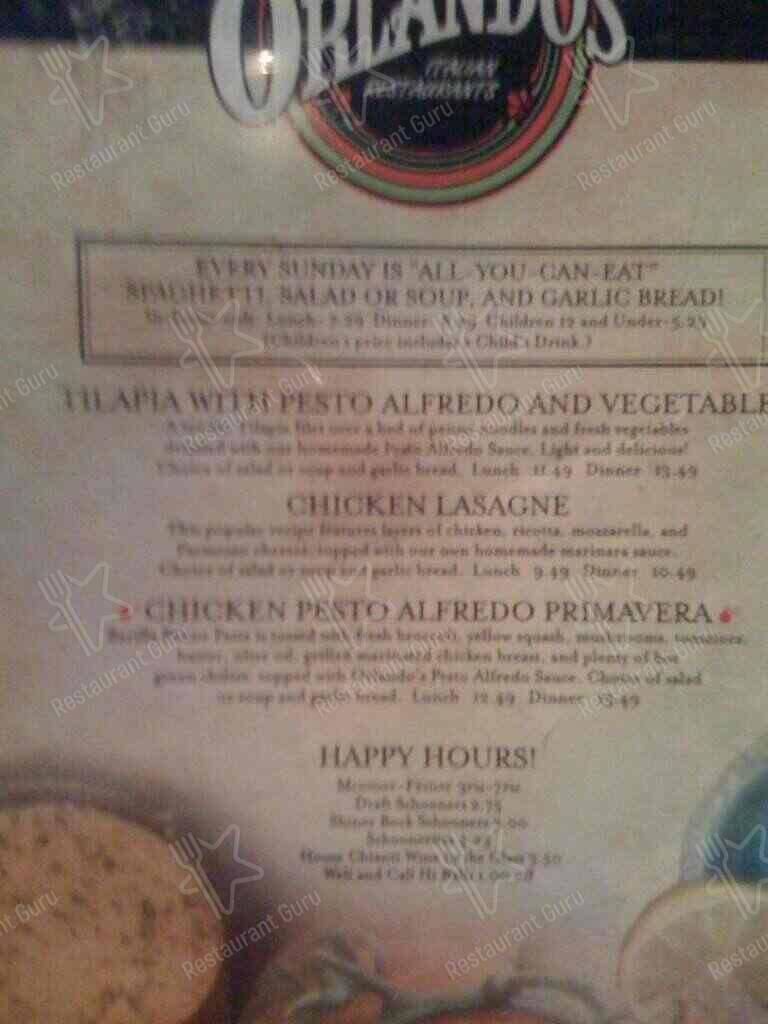 Menu at Orlando's Italian Restaurant, Lubbock, Avenue Q