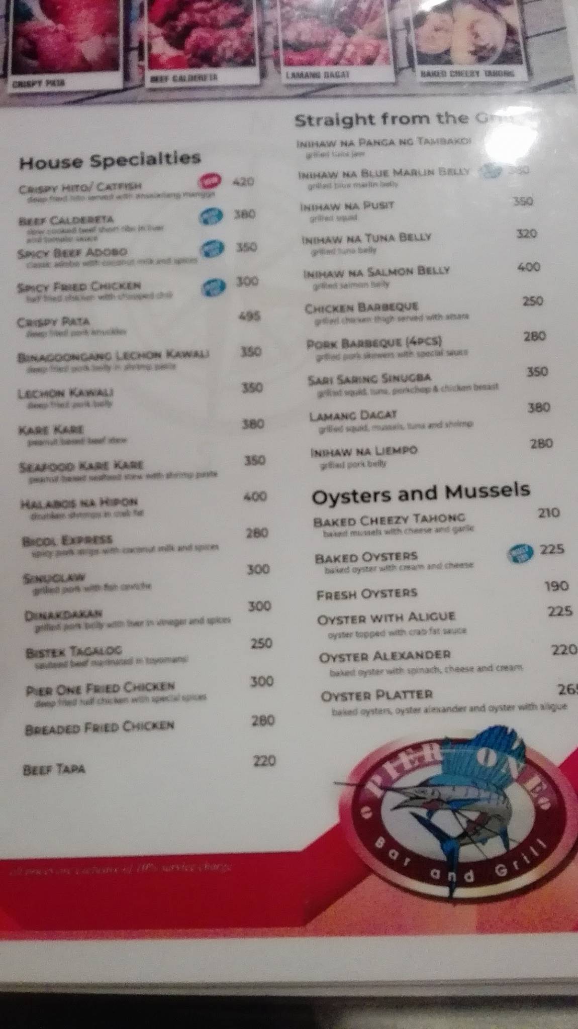 Menu at Pier One Bar & Grill, Subic Bay Freeport Zone, Lot 249 ...