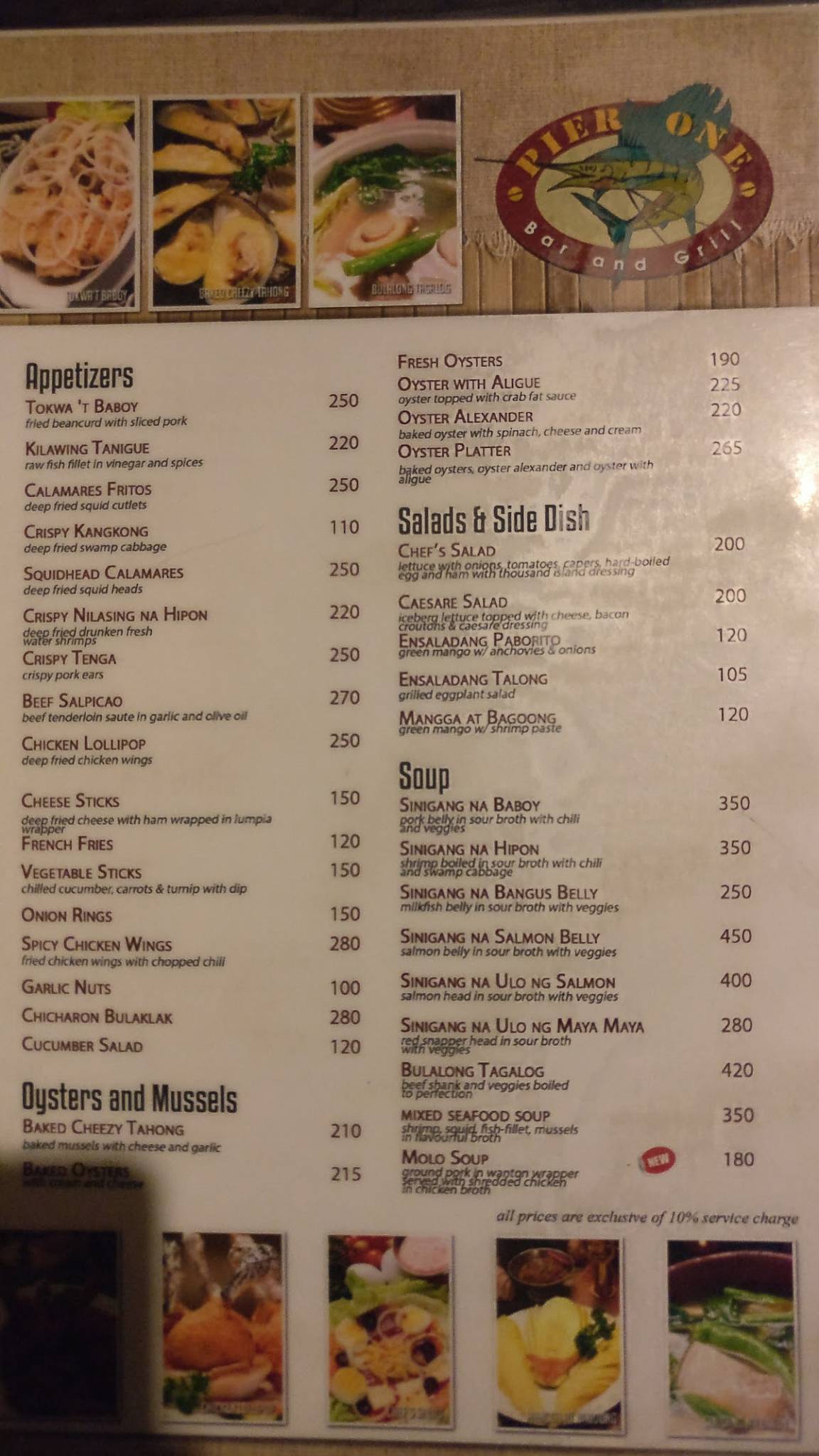 Menu at Pier One Bar & Grill, Subic Bay Freeport Zone, Lot 249 ...