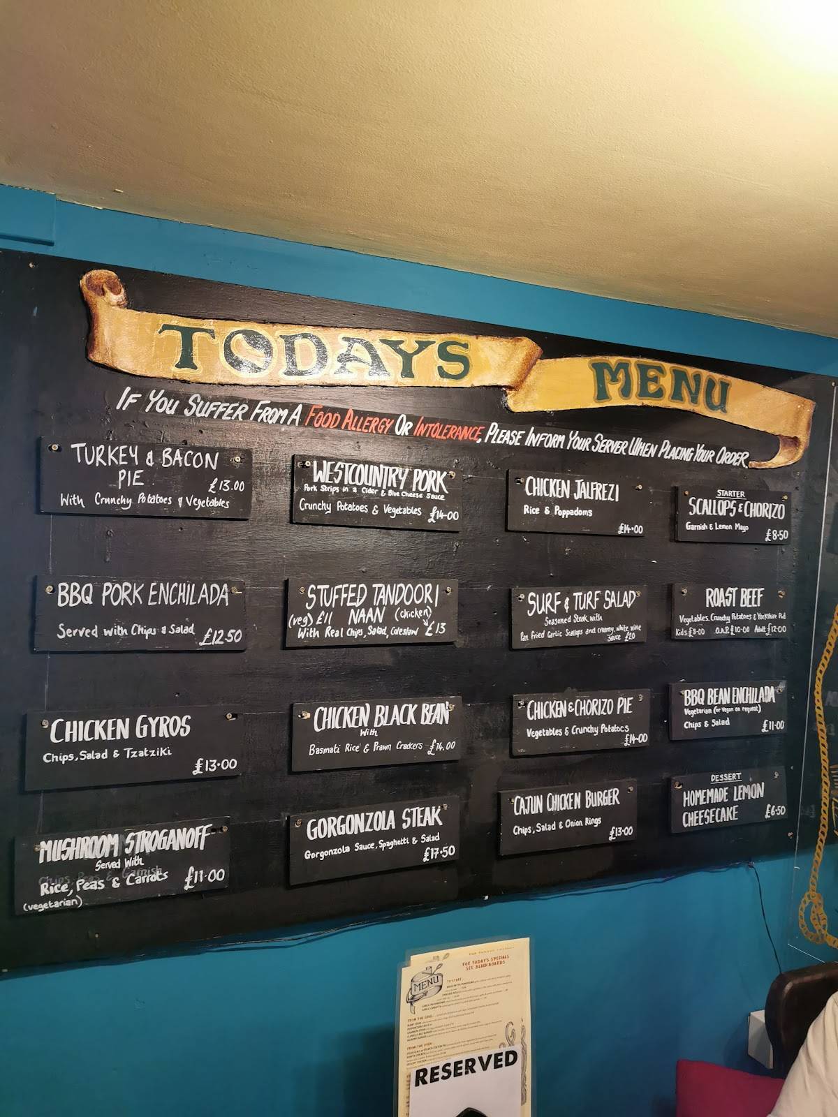 Menu at Clovelly Bay Inn pub & bar, Plymouth