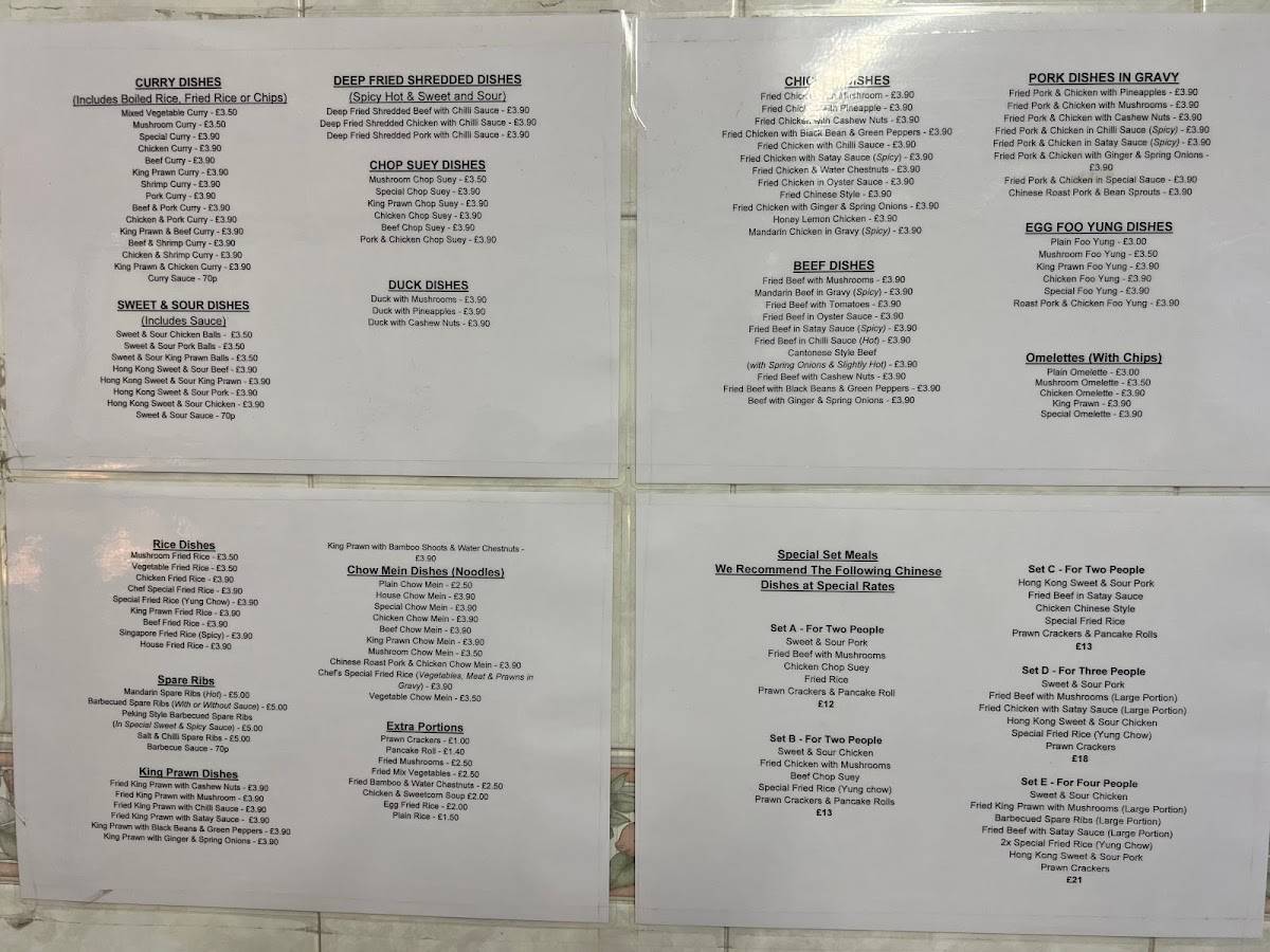 Menu at Kam Too fast food, Portsmouth