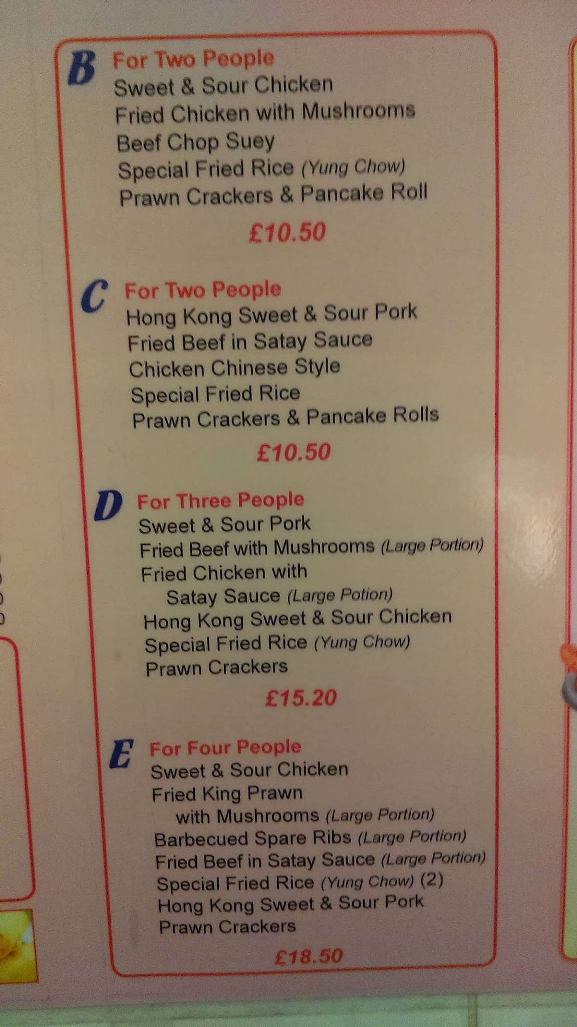 Menu at Kam Too fast food, Portsmouth