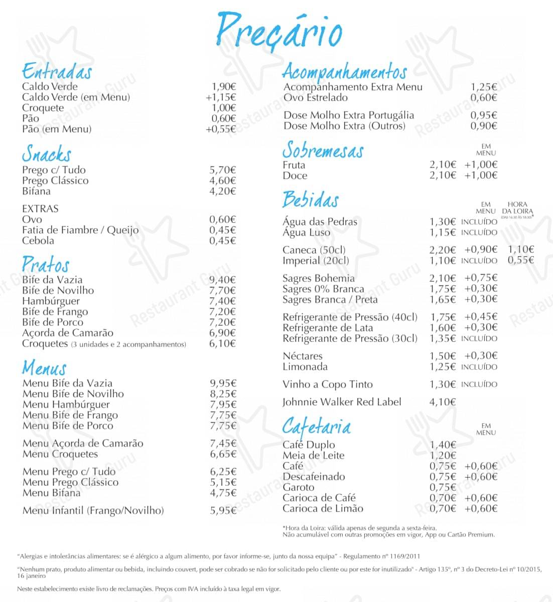 Menu em Portugália Balcão restaurante, Torres Vedras