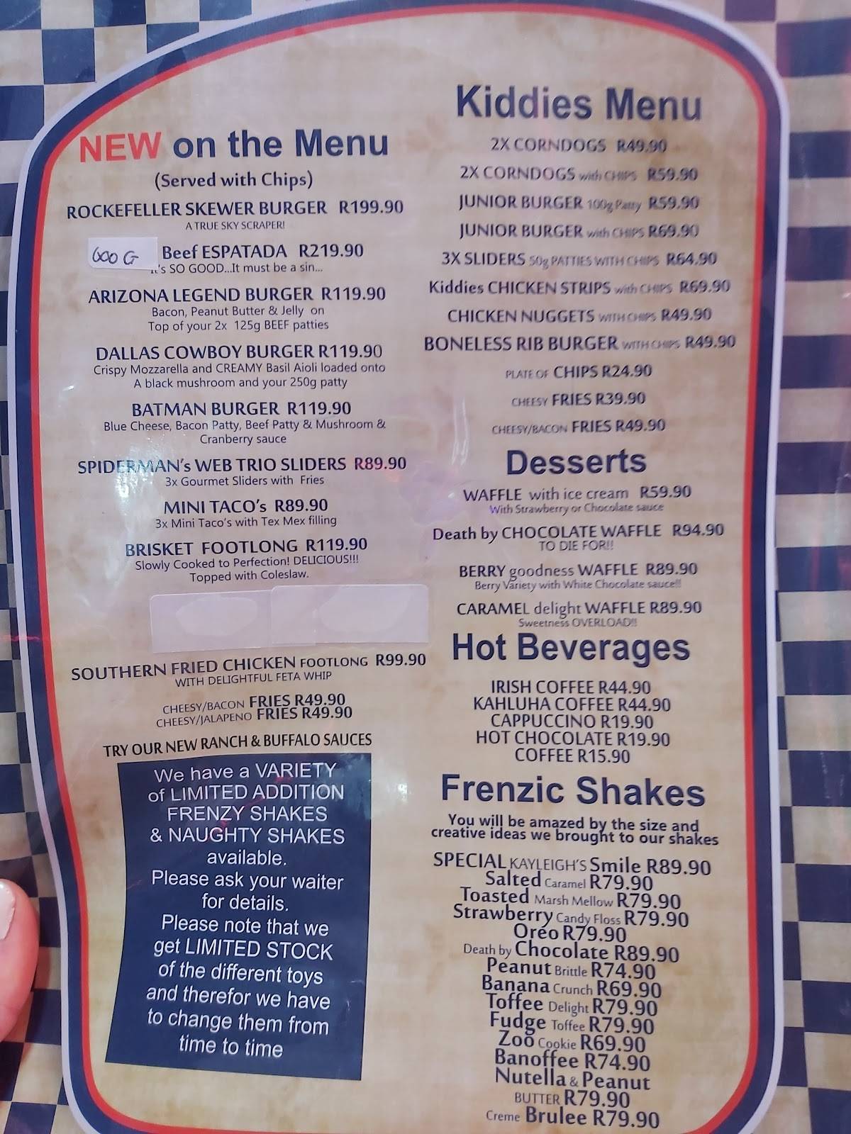 Menu at Mustang Sally's Pub & Diner Montana, Pretoria