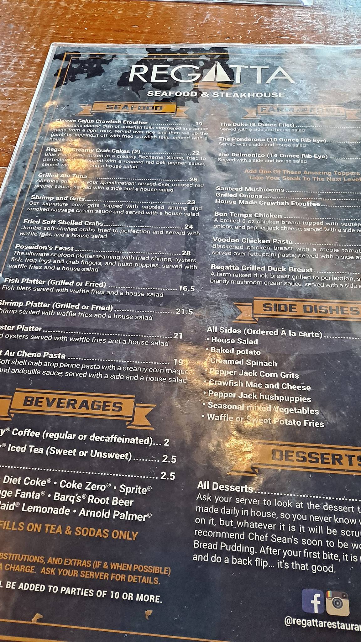 Menu at Regatta Seafood and Steakhouse, Lake Arthur