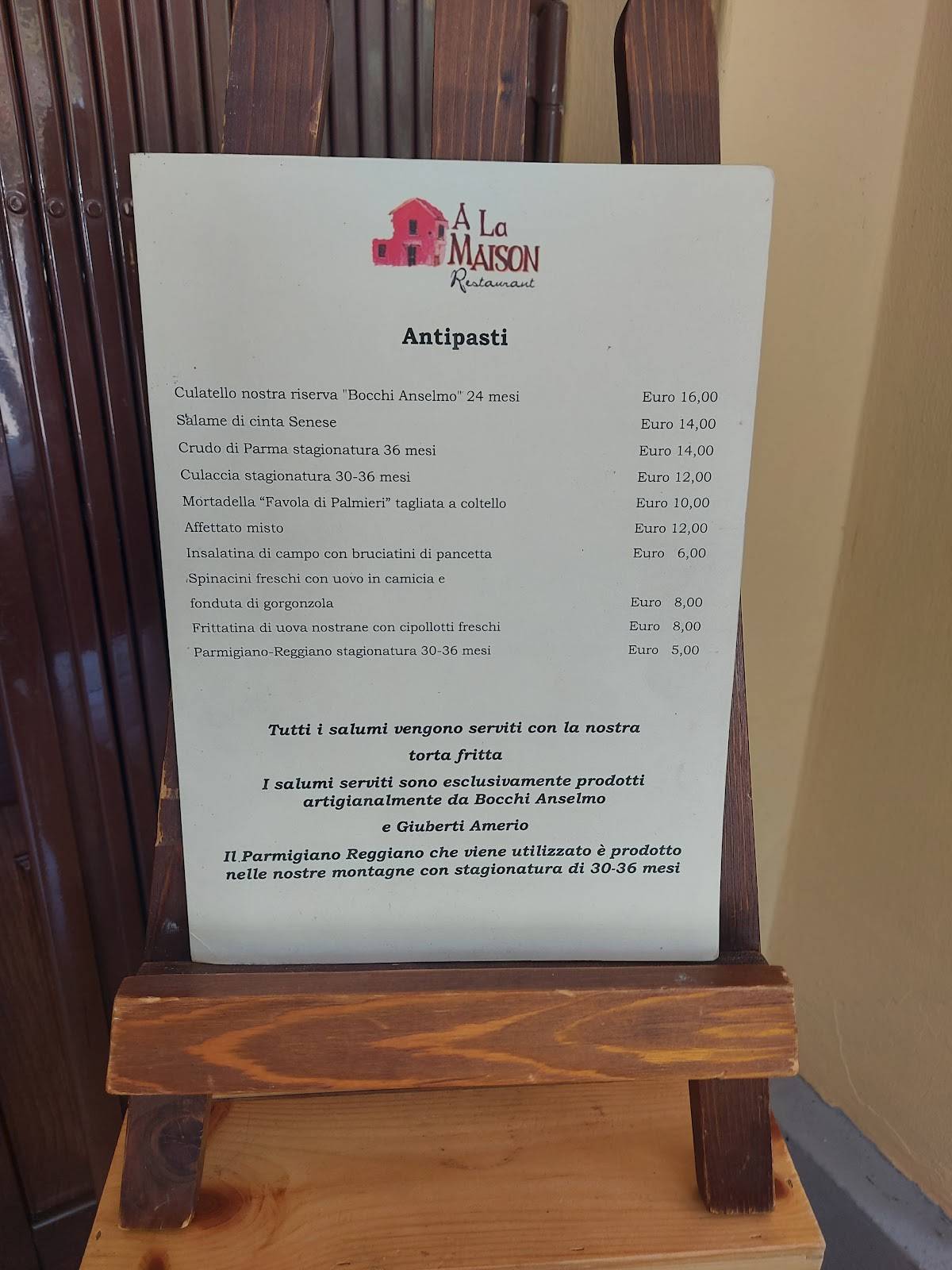 Menu da La Maison Restaurant, Fornovo di Taro