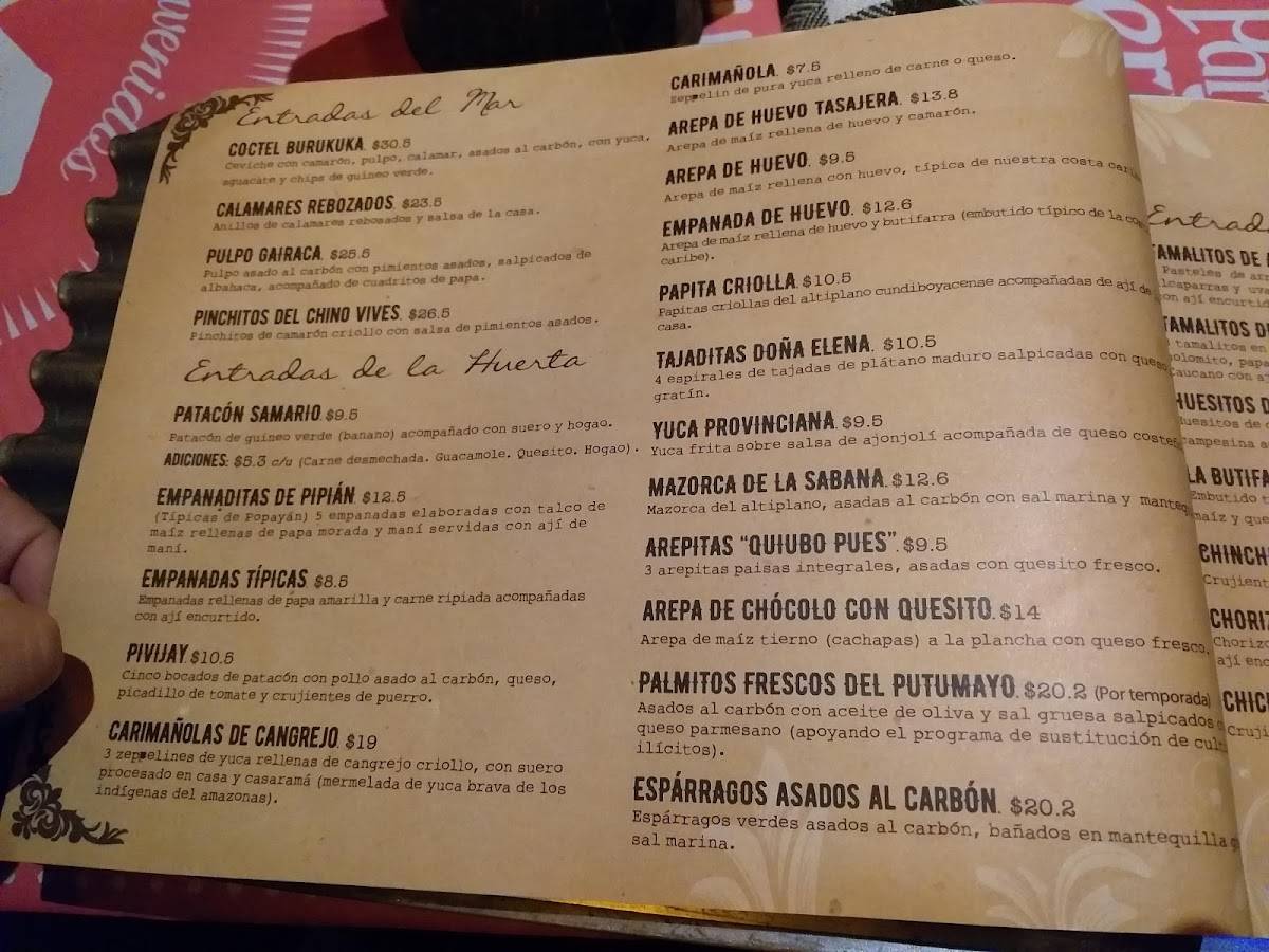 Carta del pub y bar Cumbia House del Gaira, Bogotá