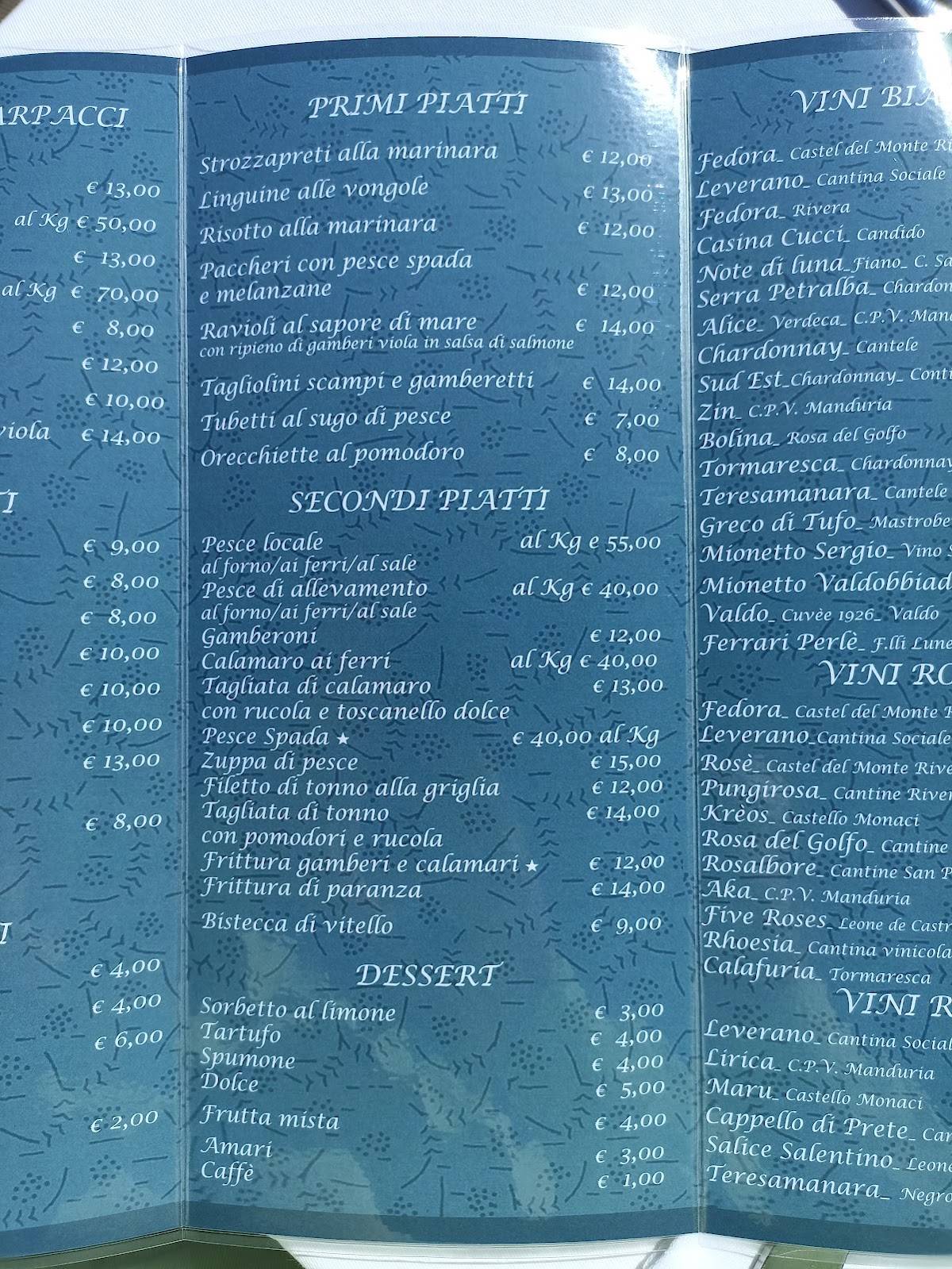 Menu da Ristorante al Gambero, Porto Cesareo