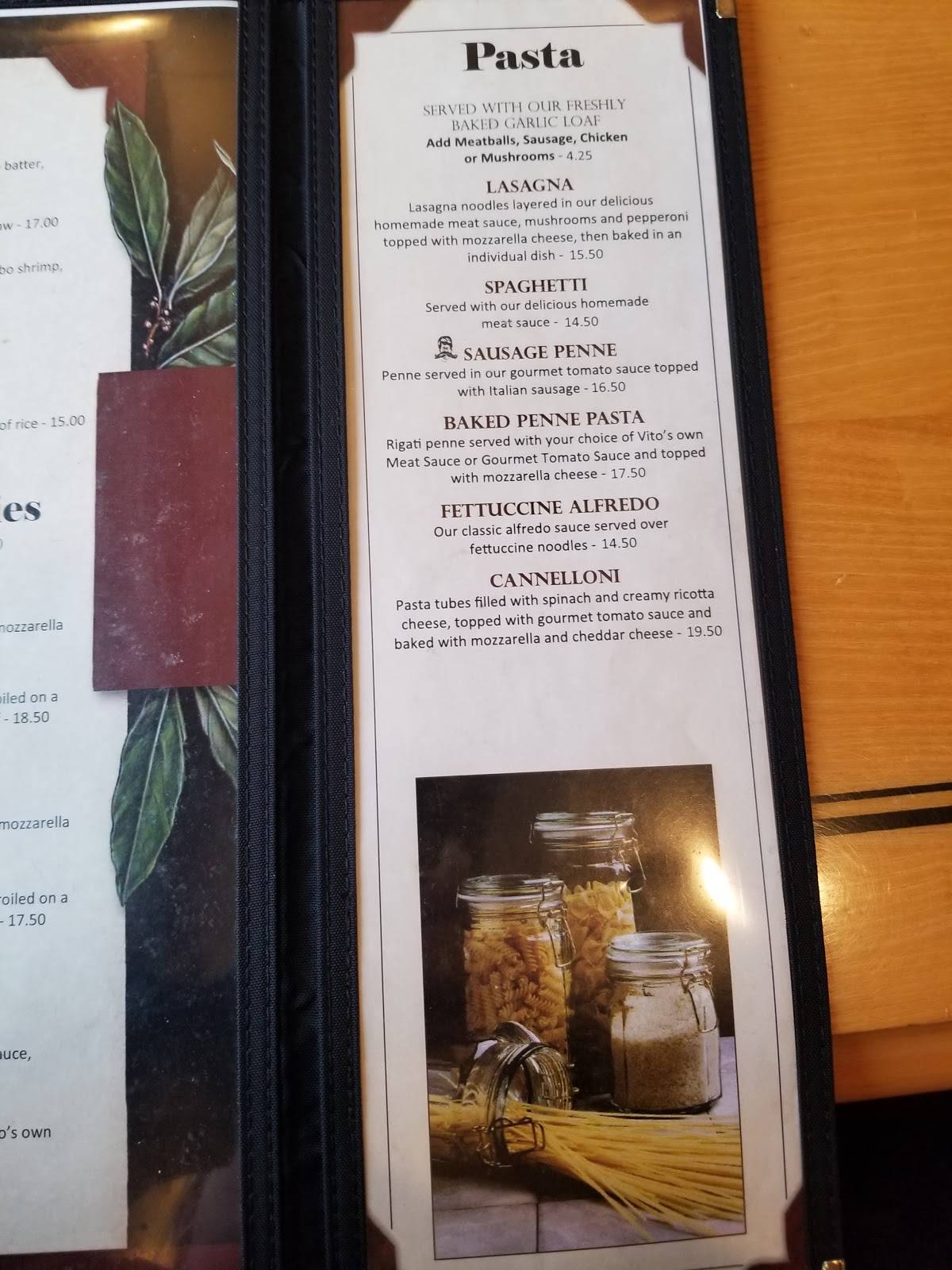 Menu at Vito's Pizzeria, Bancroft