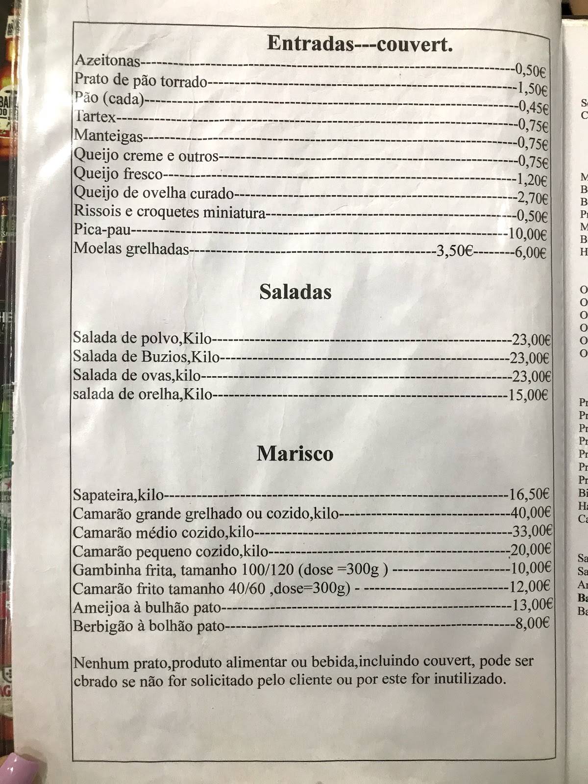 Menu em Restaurante Arco Íris, Rio de Mouro