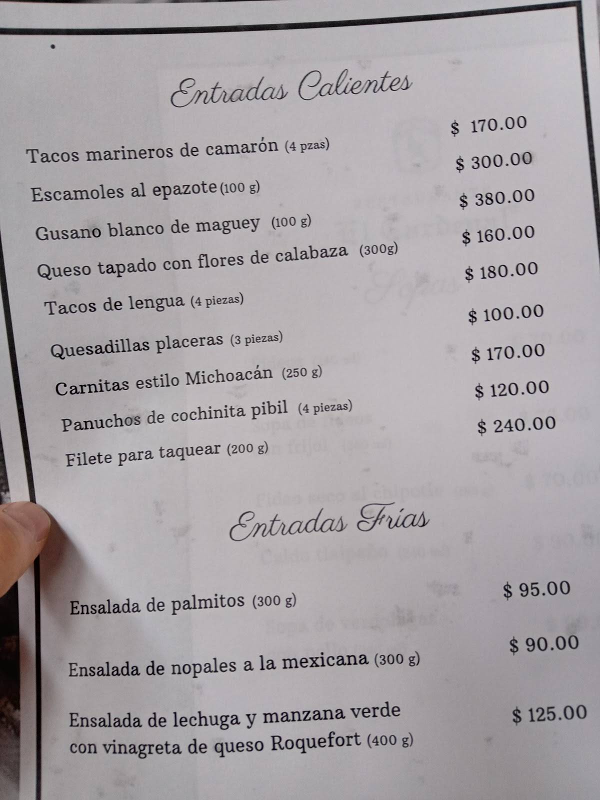 Carta del restaurante El Cardenal del San Ángel, Ciudad del México, Av ...