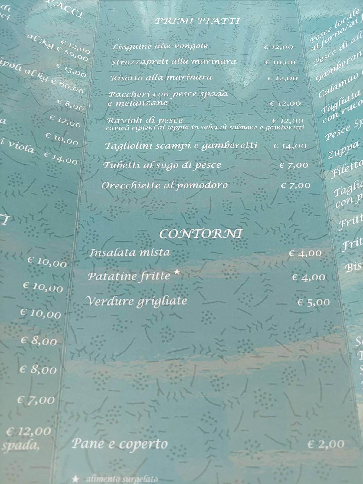 Menu da Ristorante al Gambero, Porto Cesareo