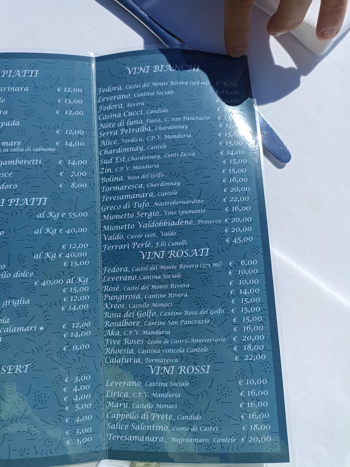 Menu da Ristorante al Gambero, Porto Cesareo