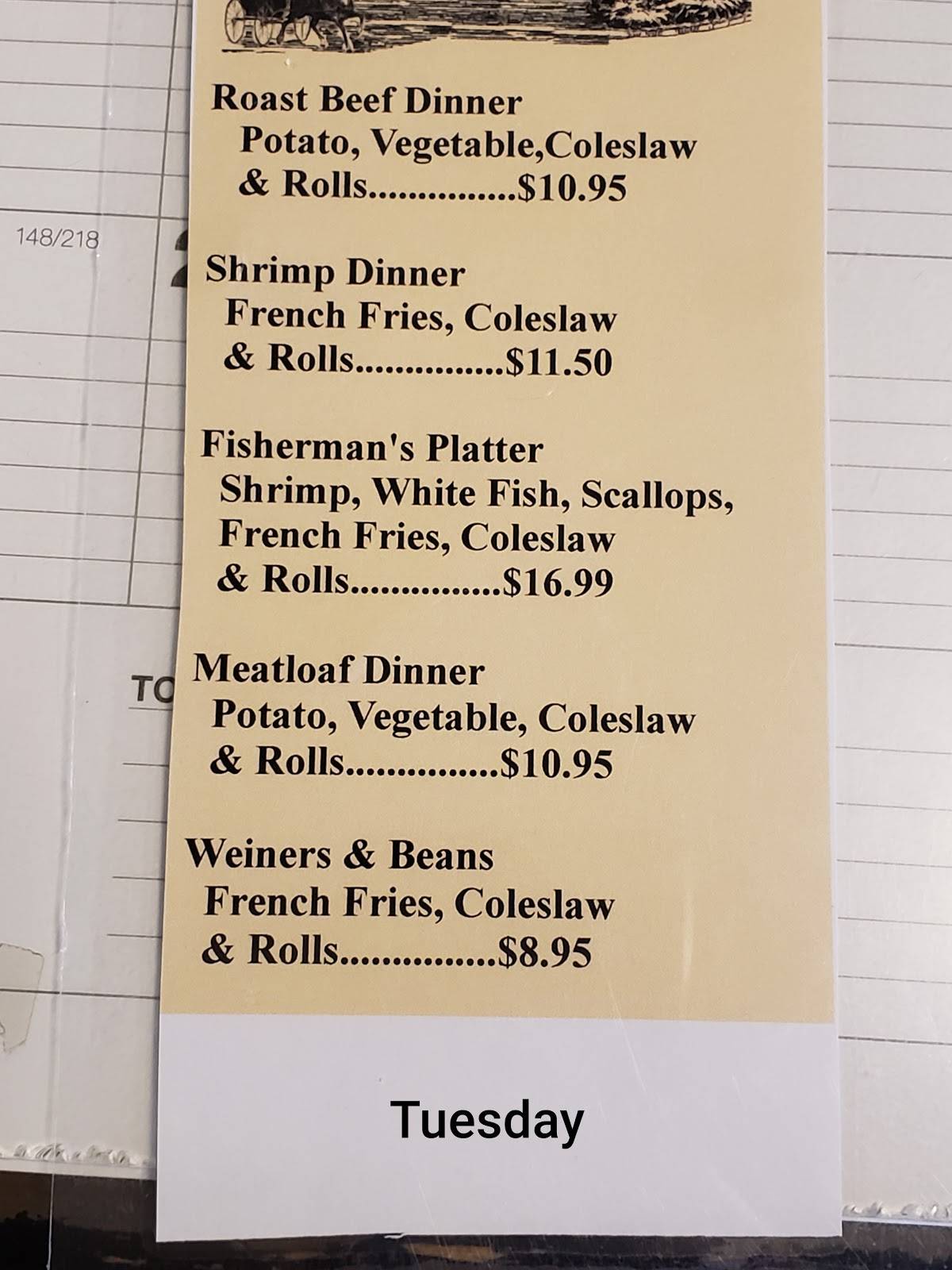 Menu at Ryder's Restaurant, New Wilmington