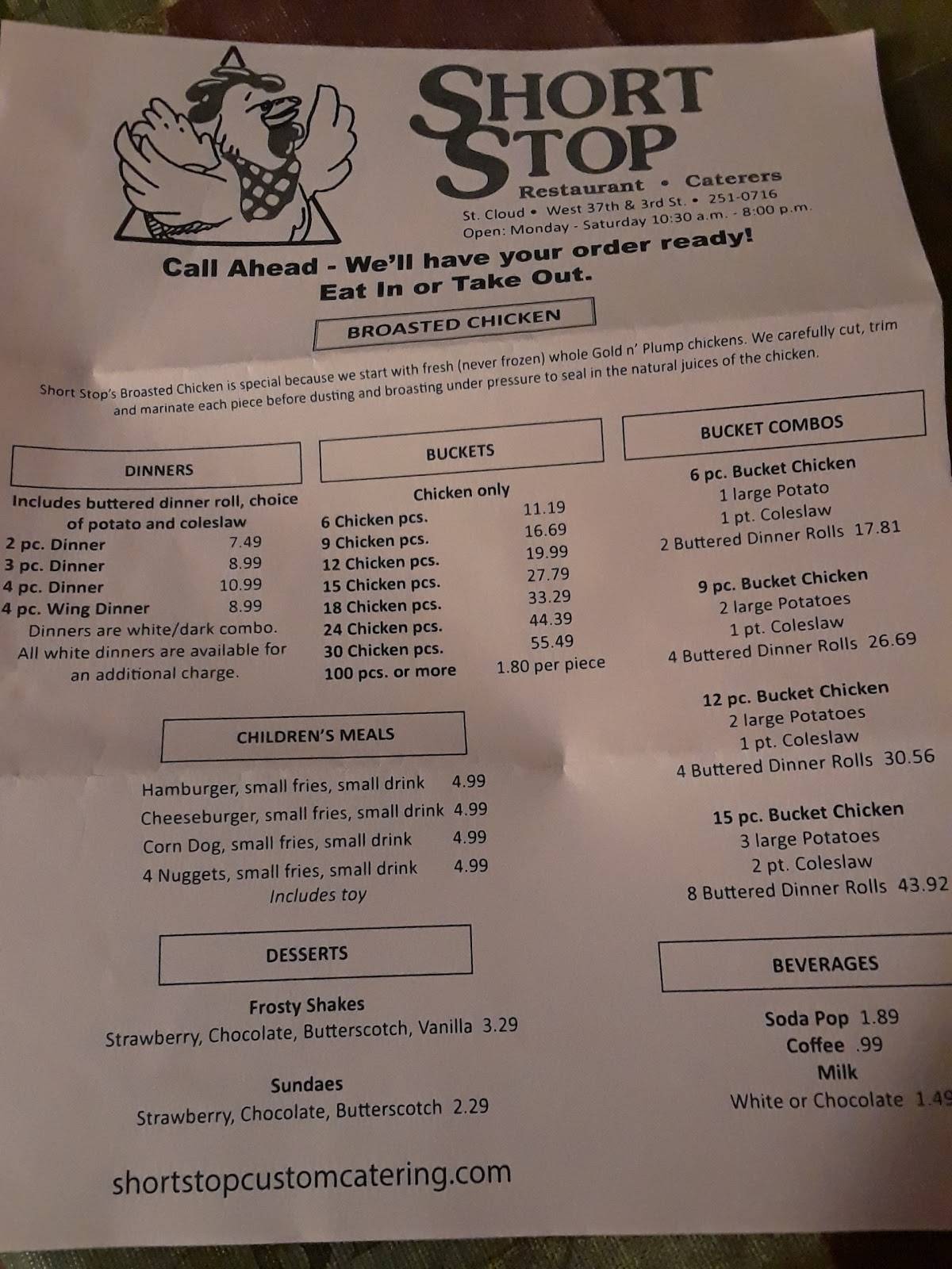 Menu at Short Stop Restaurant, St. Cloud