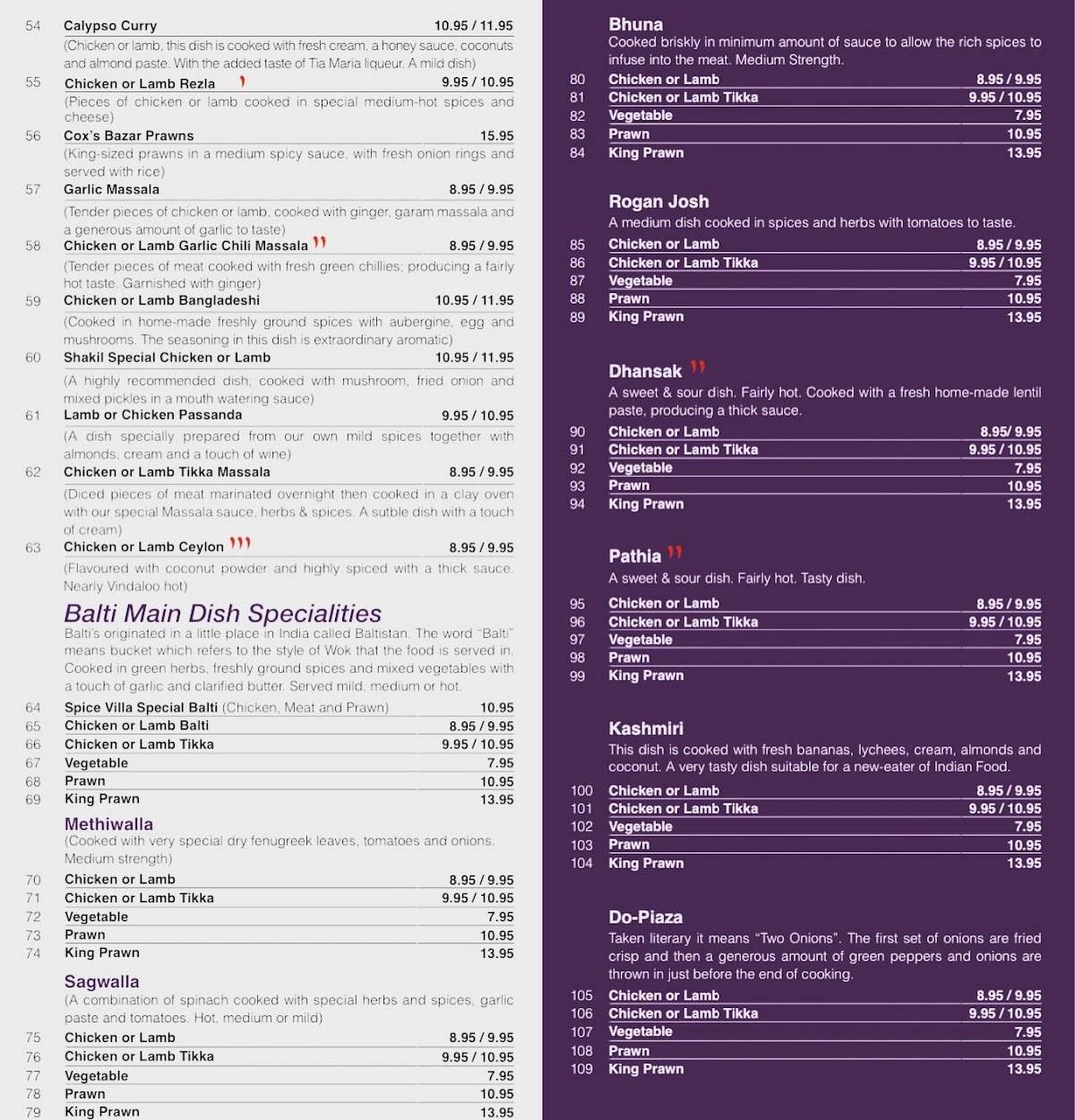 Menu at Spice Villa Indian Restaurant, Chard