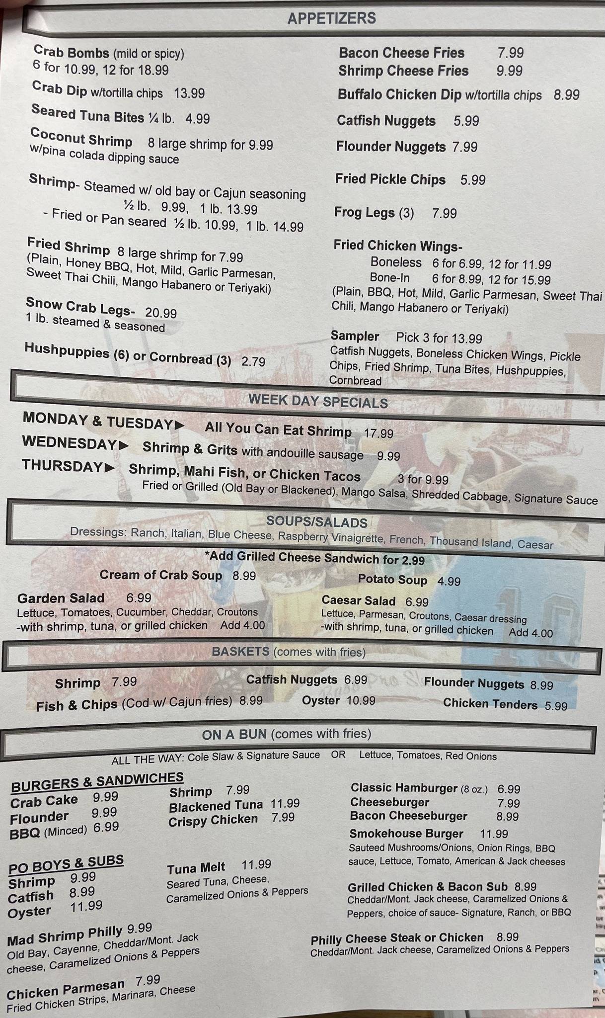 Menu at Story's Seafood restaurant, Hertford