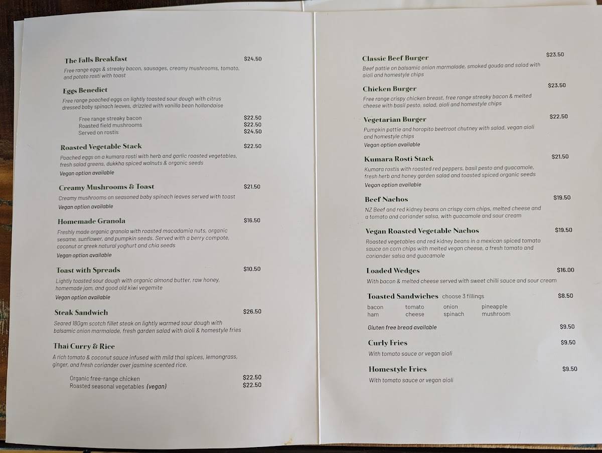 Menu at The Falls Cafe, Omanawa, McLaren Falls Park 140 McLaren Falls Rd