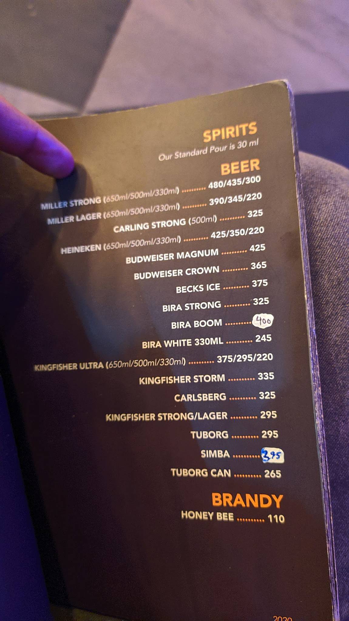 Menu at The Other Side, Dhanbad