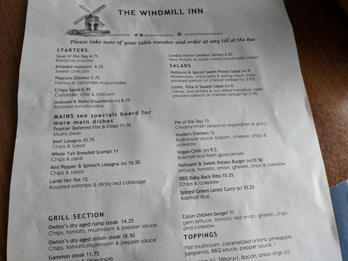 Menu at The Windmill Inn, Portishead pub & bar, Portishead