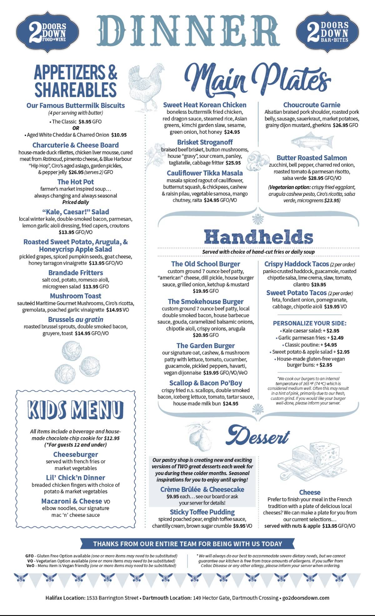 Menu at 2 Doors Down Food & Wine Dartmouth pub & bar, Dartmouth