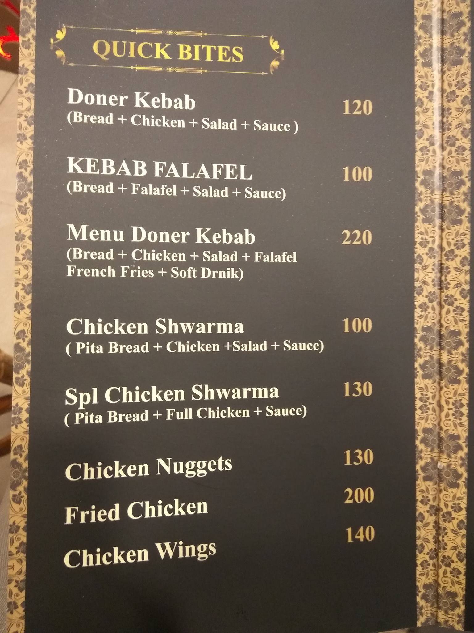 Menu at Aazebo-The Royal Arabian Restaurant, Hyderabad, 1-90/2/A