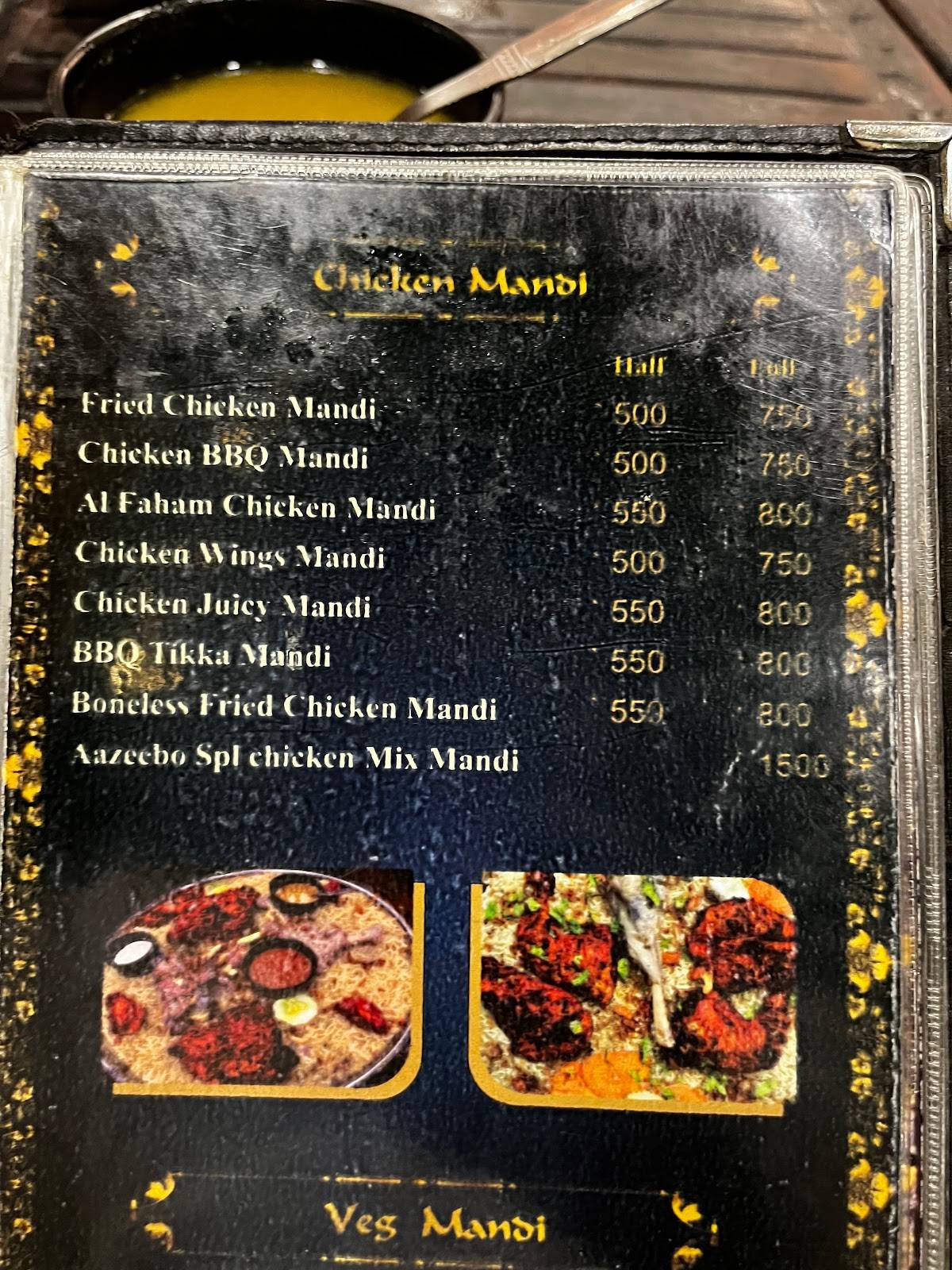 Menu at Aazebo-The Royal Arabian Restaurant, Hyderabad, 1-90/2/A