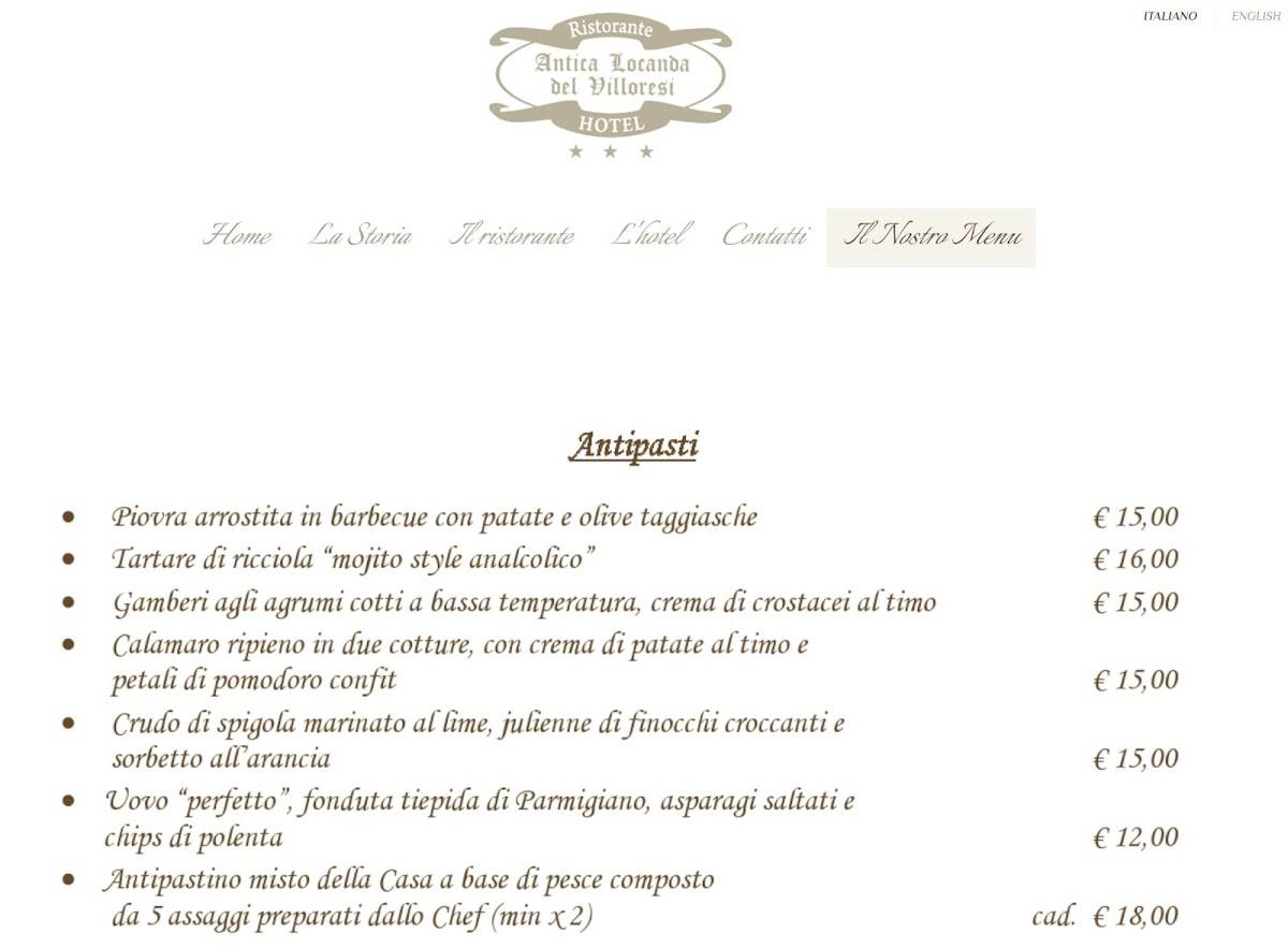 Menu da Ristorante e Hotel Locanda del Villoresi, Nerviano, Strada ...